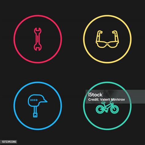 세트 라인 자전거 헬멧 스포츠 사이클링 선글라스와 렌치 스패너 아이콘 벡터 스포츠 헬멧에 대한 스톡 벡터 아트 및 기타 이미지 스포츠 헬멧 오프로드 자동차 개인