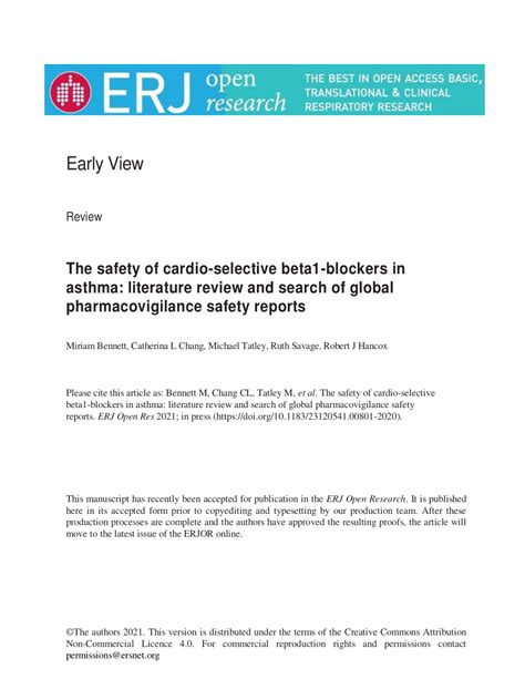 Pdf The Safety Of Cardioselective β 1 Blockers In Asthma Literature Review And Search Of