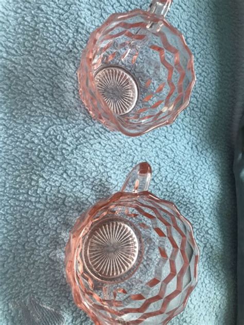Pink Depression Glass Qbert Cube Patterned Creamer And Sugar Bowl Set 2 12 Antique Price