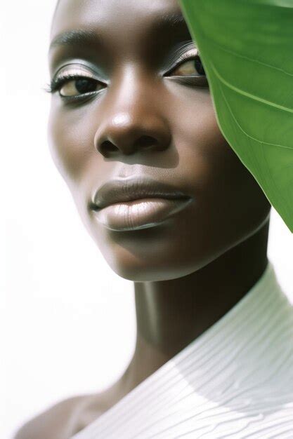 Premium Photo Woman With Green Leaf On Head