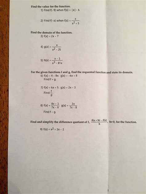 Solved Find The Value For The Function Find F 9 When