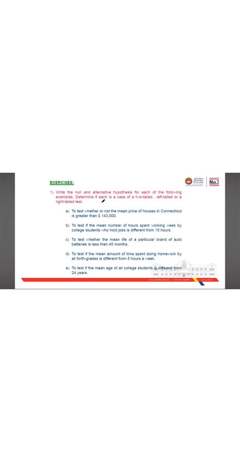 Exercises Fandint No 1 Write The Null And Alternative Hypothesis For