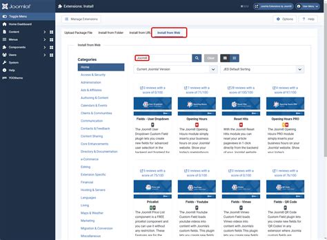 install the package joomla extensions by joomill