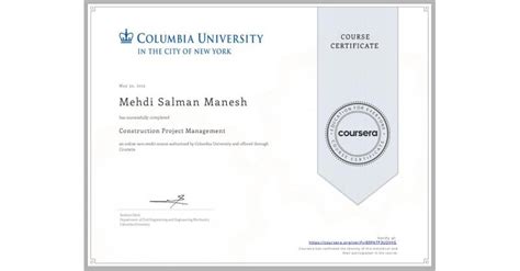 Mehdi Salman Manesh On Linkedin Completion Certificate For Construction Project Management