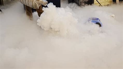 A Flask With Liquid Nitrogen On The Table For Experiments At A Science Show Stock Footage