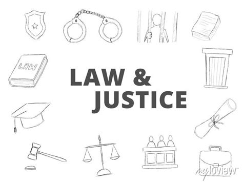 Law And Justice Doodle Art With Hand Sketch Drawn Pencil Wall Mural