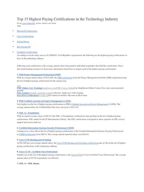 Pdf Top 15 Highest Paying Certifications In The Technology Dokumentips