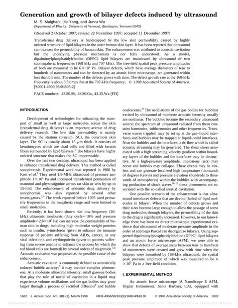 Pdf Generation And Growth Of Bilayer Defects Induced By Ultrasound