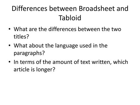 Ppt Differences Between Broadsheet And Tabloid Powerpoint