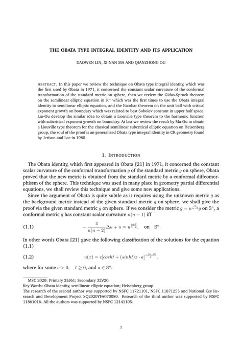 Pdf The Obata Type Integral Identity And Its Application