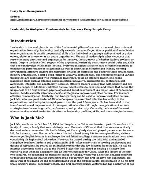 📌 Leadership In Workplace Fundamentals For Success Essay Sample