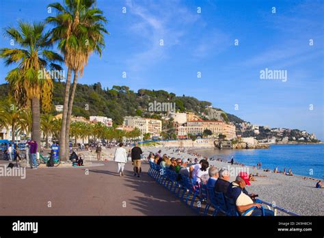 France Cote Dazur Nice Promenade Des Anglais People Beach Stock