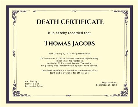 Free Fake Death Certificate Design Template To Edit Online