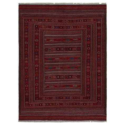 Vintage Afghan Tribal Rug In Red With Geometric Patterns From Rug And