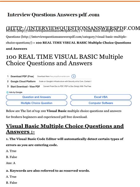 visual basic mcq pdf
