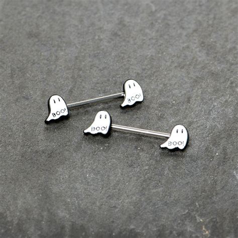 14 Gauge 916 Halloween Ghost Glow In The Dark Barbell Nipple Ring Set