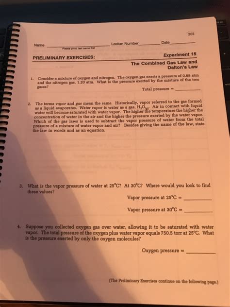 solved 203 name locker number date experiment 15 preliminary