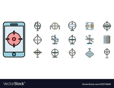 Gyroscope Instrument Icons Set Color Line Vector Image