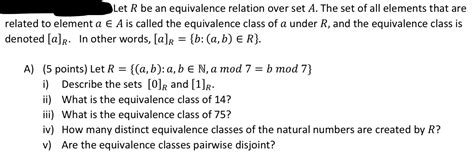 Solved Let R Be An Equivalence Relation Over Set A The Set Chegg
