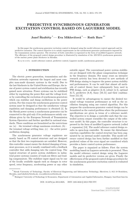 Pdf Predictive Synchronous Generator Excitation Control Based On Laguerre Model