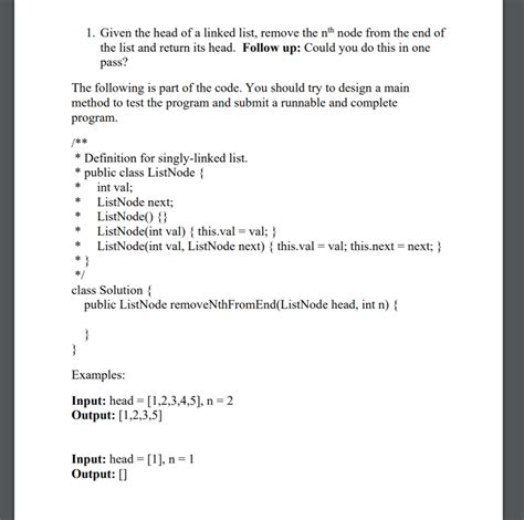 Solved Given The Head Of A Linked List Remove The Nth Chegg