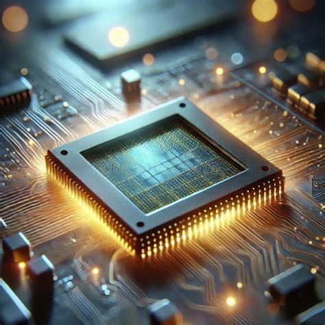 Futuristic Semiconductor With Gold Contacts And A Blue Circuit Grid