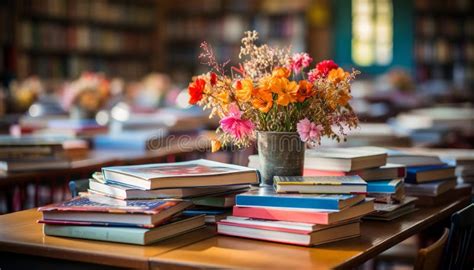 A Large Collection Of Books On A Library Shelf Generated By Ai Stock