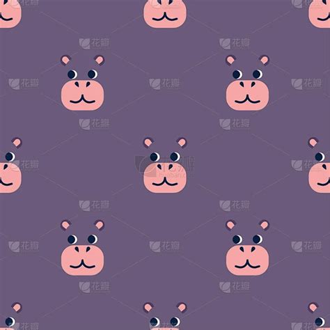 无缝矢量图案与可爱的河马字符。可爱的矢量插图的孩子。完美的印花布，纺织品，墙纸，海报，明信片和礼品包素材 花瓣网