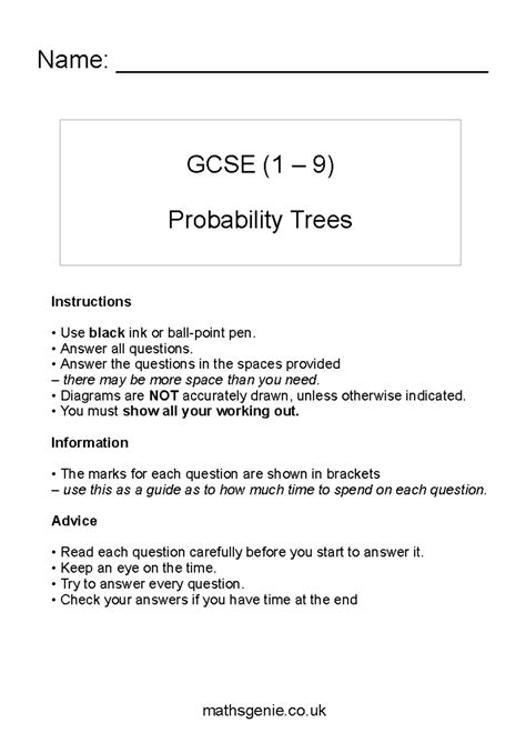 Gcse Probability Trees Practice Questions And Diagrams Studocu