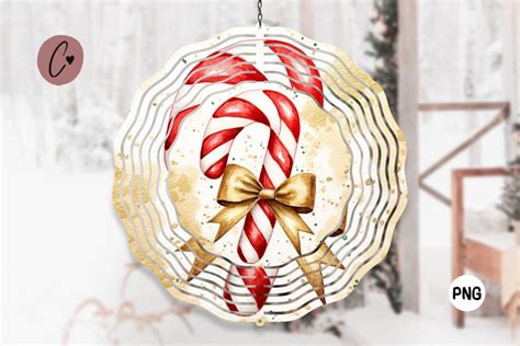 Golden Christmas Candy Cane Wind Spinner
