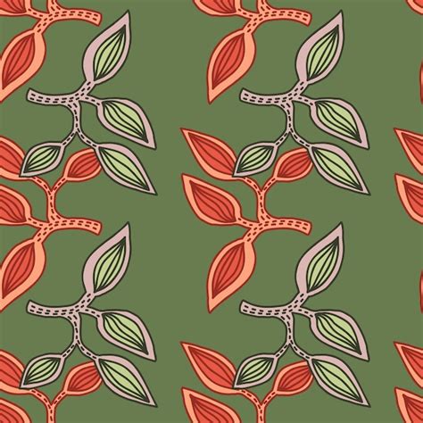 Premium Vector Seamless Pattern With Decorative Leaves Hand Drawn