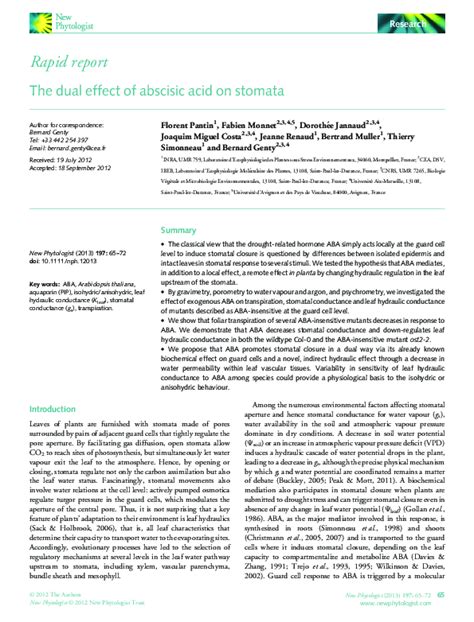 Pdf The Dual Effect Of Abscisic Acid On Stomata