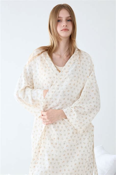 코즈넉 베이 플라워 로브 나이트 가운 여성 잠옷 세트 파자마