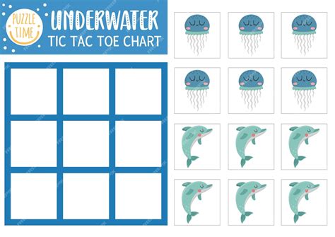 Premium Vector Vector Under The Sea Tic Tac Toe Chart With Dolphin
