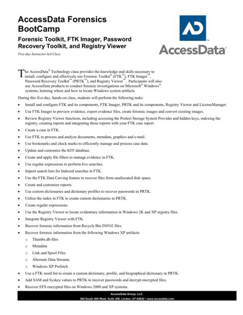 Accessdata Forensics Bootcamp Ftk Imager Prtk Training