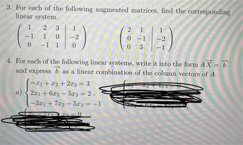 solved 3 for each of the following augmented matrices find
