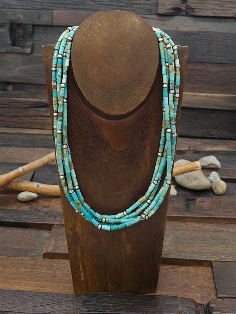 Five Strand Turquoise Bead Necklace With Sterling Silver Beads By Fred