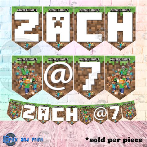 Personalized Customized Minecraft Name Flag Banner Banderitas For Diy Party Backdrop Party