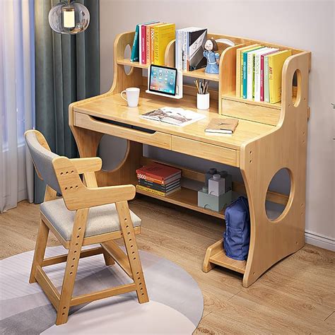 Wooden School Desktop Vecelo 43 Desk With 2 Tier Shelves Home Office