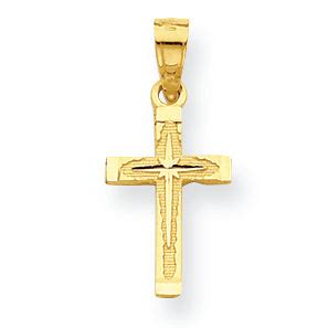 10k Gold Diamond Cut Cross Pendant Pricerock
