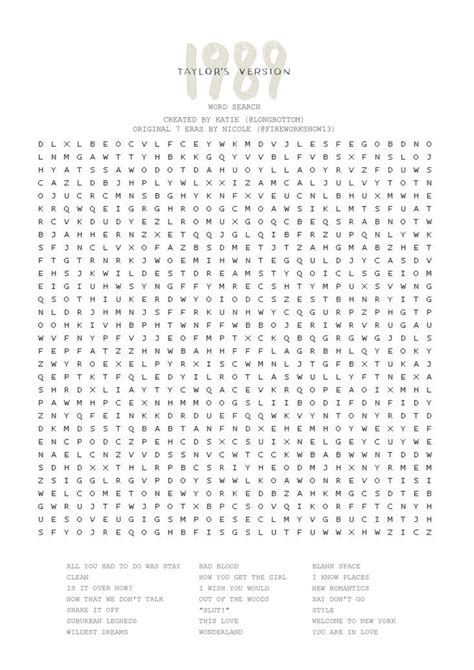 Taylor Swift Era Word Searches Taylor Swift Games Taylor Swift