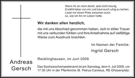 Traueranzeigen Von Andreas Gersch Trauer In Nrw De