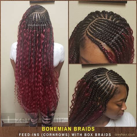 Bohemian Braids Feed In Braids Cornrows With Individual Box Braids