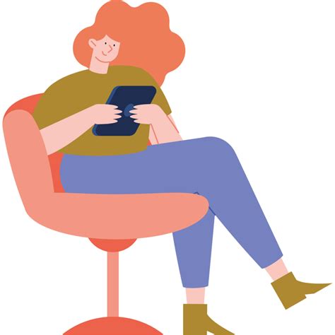 Red Head Woman Using Tablet Character 26418779 Png