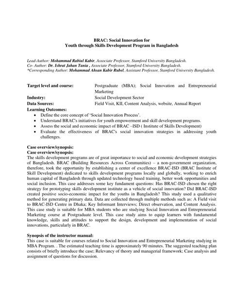 Pdf Brac Social Innovation For Youth Through Skills Development