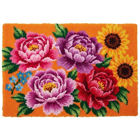 Peony And Sunflower Latch Hook Kit Diy Rug Making Kit Pre Printed