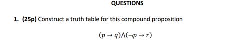 Solved 1 25p Construct A Truth Table For This Compound