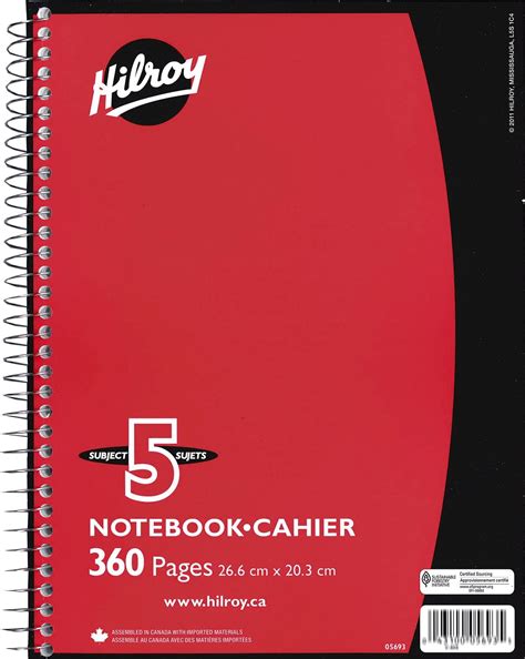 Hilroy 5 Subject Coil Notebook 8 X 105 Wide Ruled 360 Pages150 Sheets 3 Hole Punched