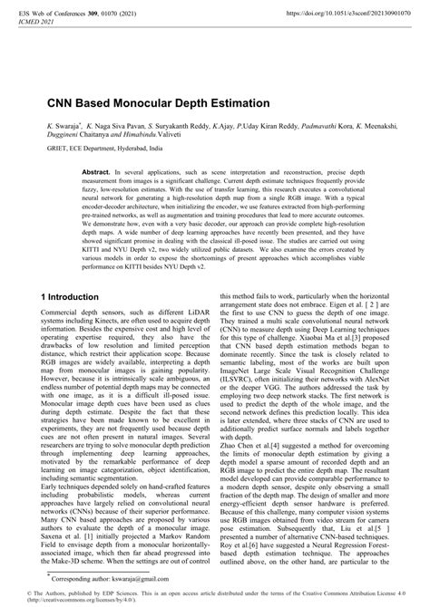 Pdf Cnn Based Monocular Depth Estimation