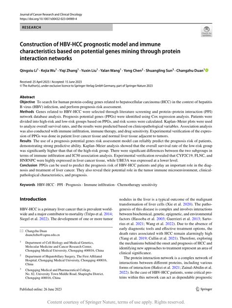 Construction Of Hbv Hcc Prognostic Model And Immune Characteristics